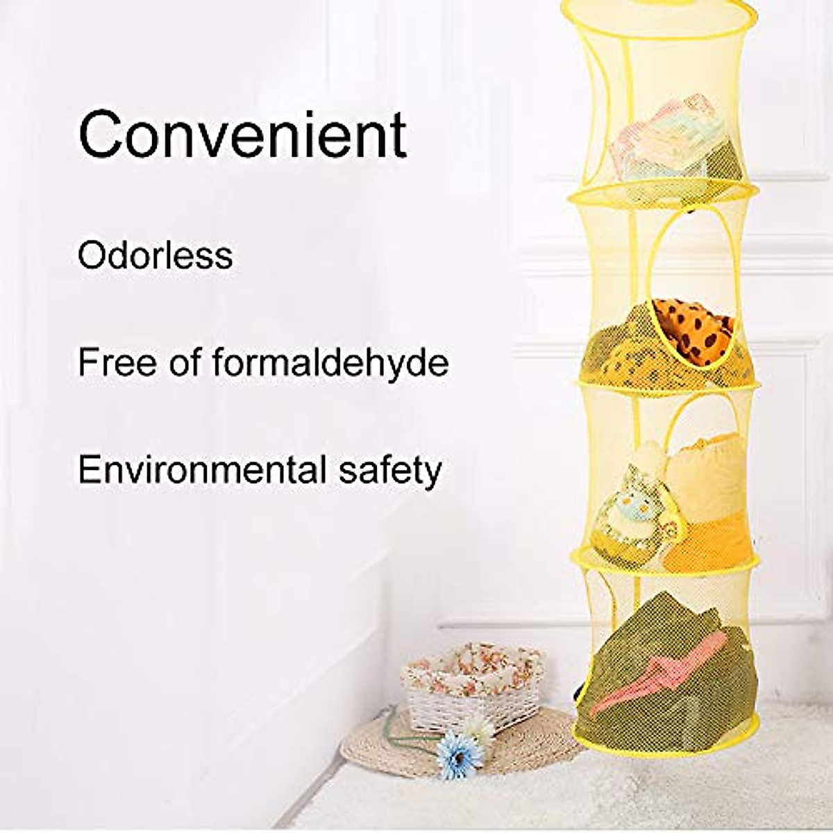 Gnc33Ouhen 4 Layers Mesh Hanging Clothes Toys Storage Rack Basket Bins Folding Sundries Organizer Grey