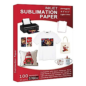 Sublimation Paper 100 Sheets 8.5 x 11 Inches 125gsm, for Any Inkjet Printer with Sublimation Ink Epson, Sawgrass, Heat Transfer Sublimation for Mugs T-shirts Light Fabric