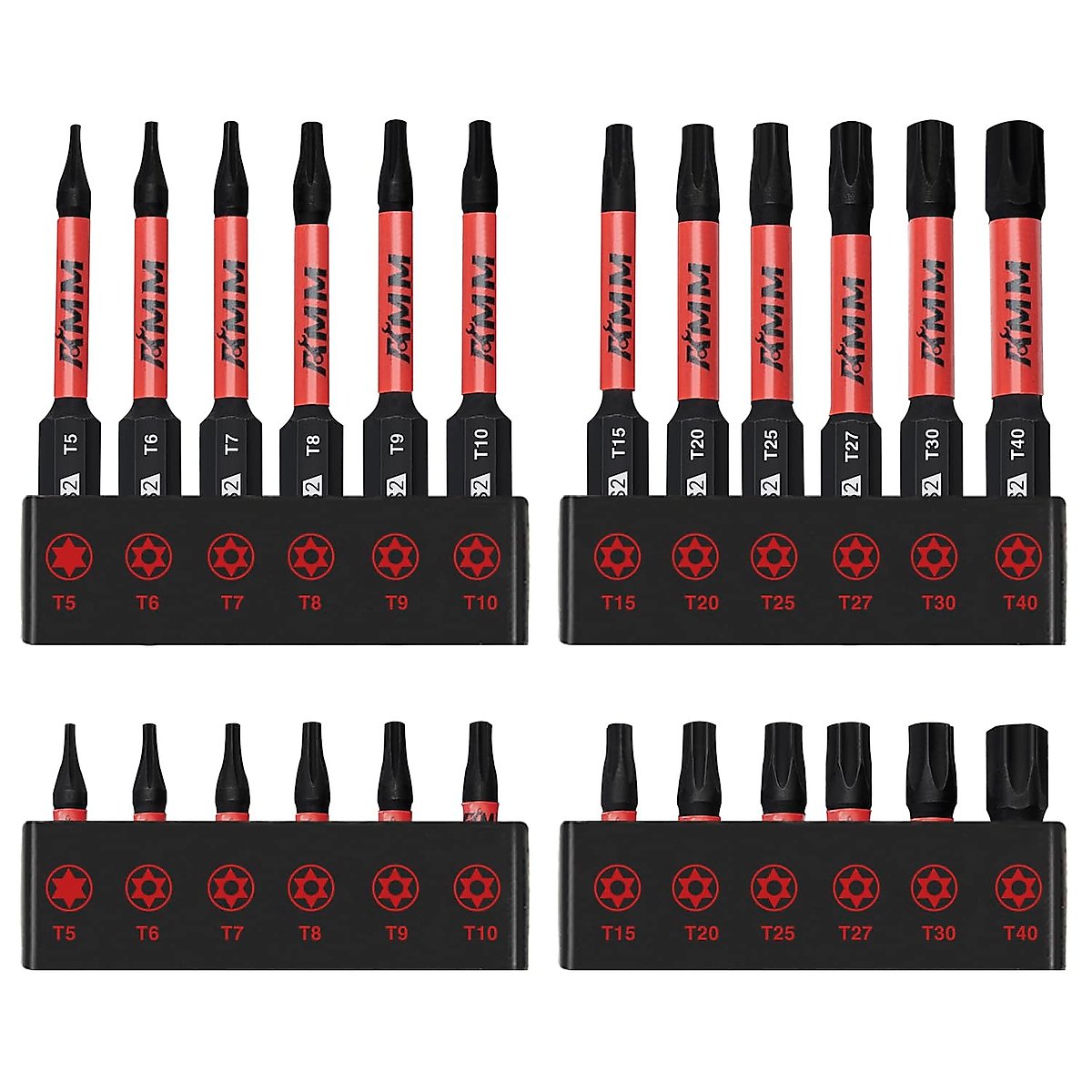 AMM 24-Piece Torx Bit Set, Security Star Bit Set, Tamper Resistant Star Bits Set, S2 Alloy Steel, 1" and 2.3" Long Impact Bits with Storage Box（T5-T40 ）