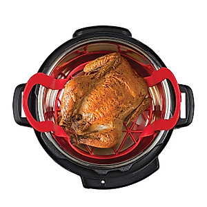 Instant Pot Official Silicone Bakeware Sling - Multi-Use, Heat-Resistant, BPA-Free, Compatible with 6-Quart and 8-Quart Cookers, Red - Ideal for Lifting, Roasting, and Healthier Cooking