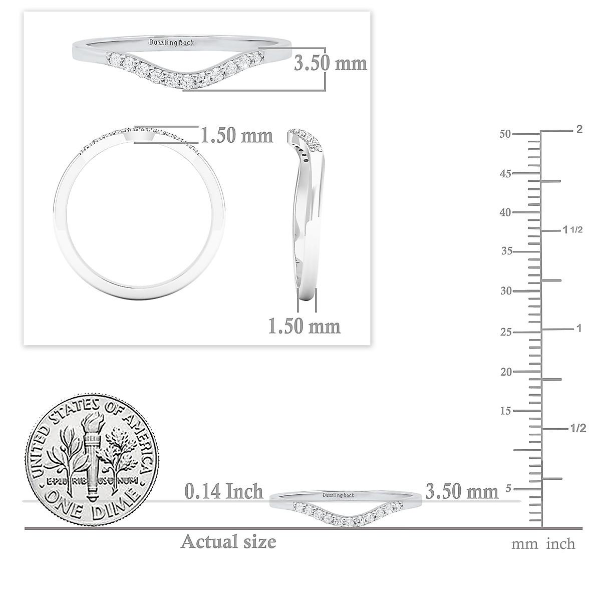 Dazzlingrock Collection Round White Diamond 11 Stone Contour Stackable Wedding Band for Women in 925 Sterling Silver Size 5