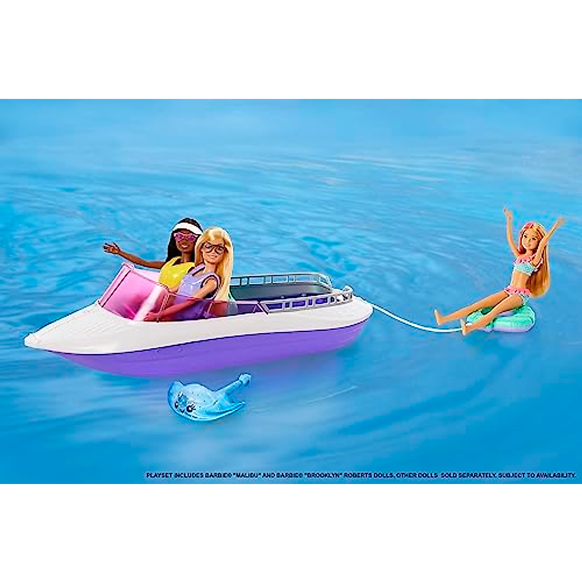 Barbie Mermaid Power Dolls & Toy Boat Playset, "Malibu" & "Brooklyn" in 18-in Floating Boat with See-Through Bottom & Accessories