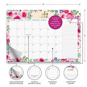 S&O Watercolor Floral Large Tear-Away Table Calendar 2024 - Desktop Calendar Runs from Now to Dec - 12x17in