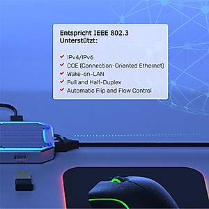 Unitek D1029A - uHUB S7+ 7-in-1 USB-C Hub with 10Gbps Data, HDMI and PD 100W / HDMI 2.0, USB 3.2 Gen 2 / Active/USB-C / 2X USB-A Port / 2X USB-C Port/Mini Jack 3.5 mm/RGB LED Lights