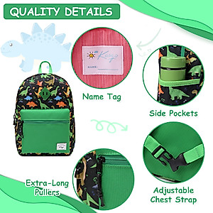 Kids Backpack, Kasqo Water Resistant Lightweight Preschool Toddler Bookbag with Chest Strap for Boys and Girls, Black Dinosaur