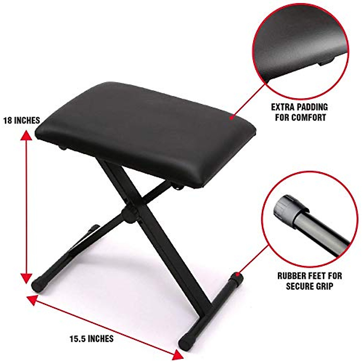 RockJam 61 Key Keyboard Piano Stand With Pitch Bend Kit, Piano Bench, Headphones, Simply Piano App & Keynote Stickers