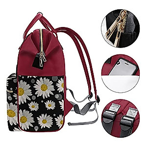 White Daisies Diaper Bag Backpack Large Capacity Mommy Bags Multifunction Nappy Bag Travel Back Pack Red-Style