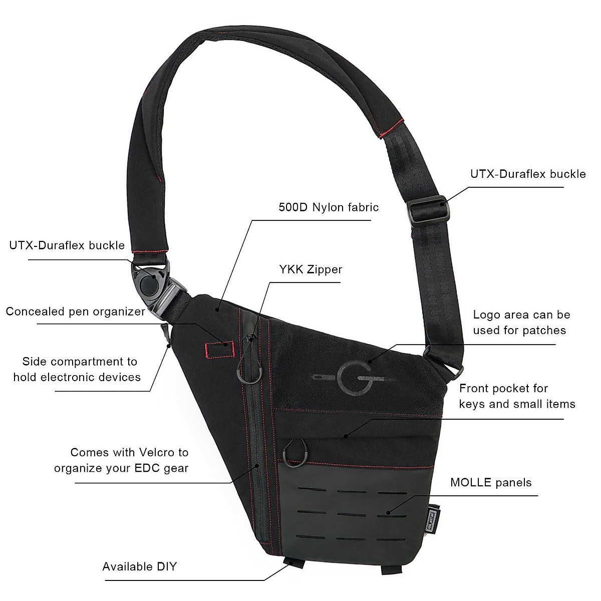 TACTICAL_GEEK Tacticalgeek Cache L1 Concealed Carry Bag for Men，Anti-Theft Shoulder Backpack, EDC Sling Bag, Crossbody Bag