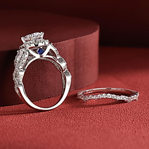 Newshe Engagement Wedding Ring Set For Women 925 Sterling Silver 2.4ct Round Pear White Cz Size 3-13 (Brilliant Round Shape, 8)