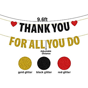 Thank You for All You Do Banner Black & Gold Glitter Staff/Employee/Teacher/Doctor/Nurse/Pastor Appreciation Bunting Banner Party Decorations