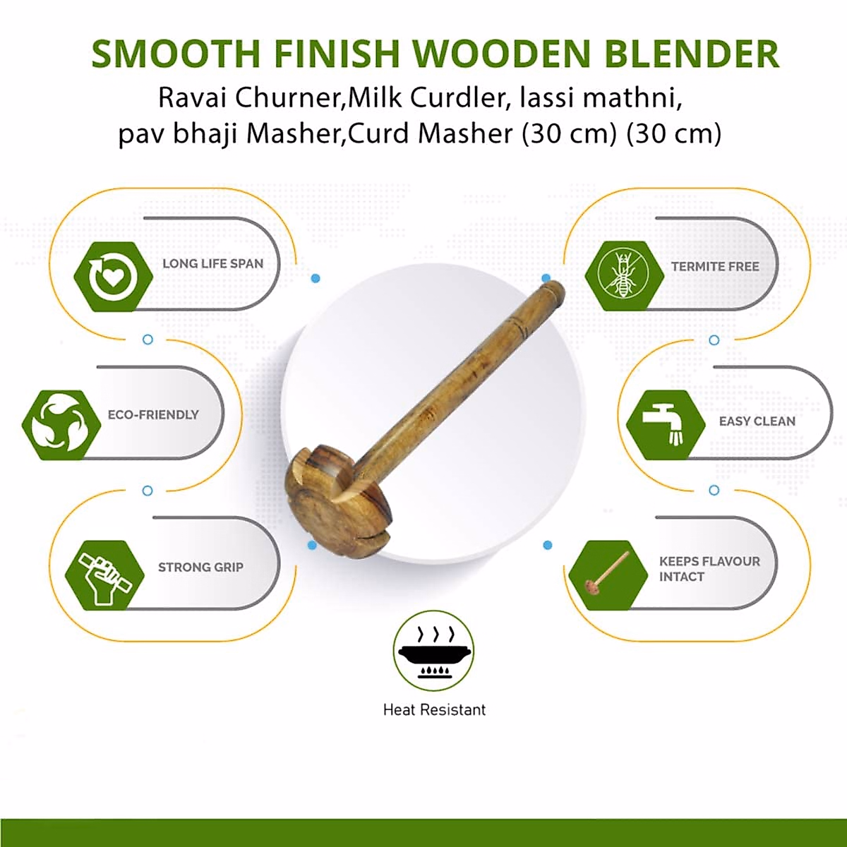 Wooden Mathani Whisker, Whisk Beater, Ravi, Ravai Churner, Curd Beater, Lassi Beater, Lassi Maker - 12 Inch