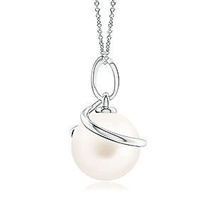 Angara June Birthstone 9mm Freshwater Cultured Pearl Pendant Necklace with Diamonds in Sterling Silver for Women