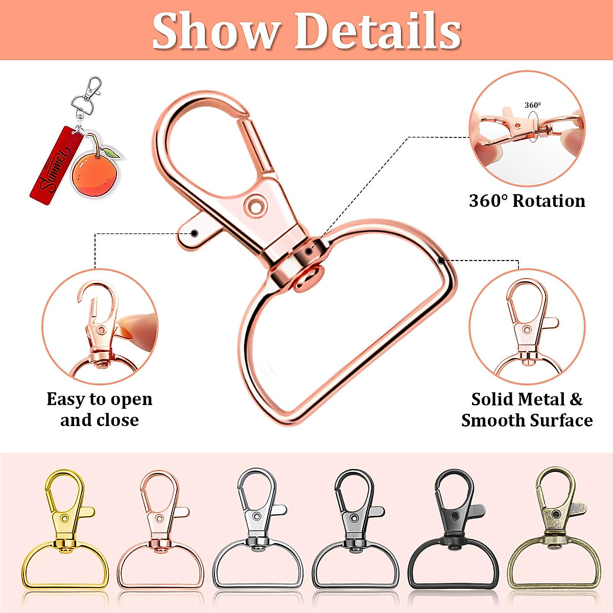 Paxcoo Keychain Bulk with Key Chain Swivel Hook D Rings and Slide Buckles for Handbag Purse Hardware Craft (1 Inch)