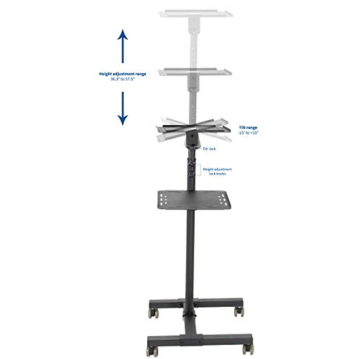 VIVO Mobile Rolling Projector Stand, Height Adjustable Projector and Laptop Trolley Presentation Cart, Black, CART-V04C