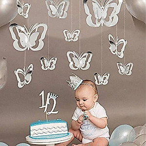 BEISHIDA 3D Silver Butterfly Birthday Decorations Including 3 Sizes Hanging Butterfly Garland for Wedding Baby Shower Garden Themed Tea Party Graduation