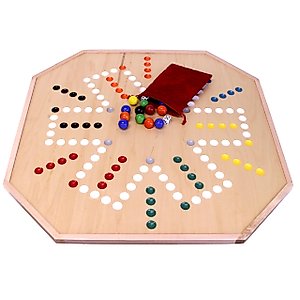 AmishToyBox.com Large Wahoo Marble Game Board Set - 25" Wide - Maple Wood - Double-Sided - with Large 1" Marbles and Dice Included