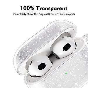 KOREDA Compatible with AirPods 3 2021 3rd Generation Case Cover, Soft Clear TPU Transparent Protective Shockproof Case Designed with Keychain for AirPod 3 Charging Case (Glitter Clear)