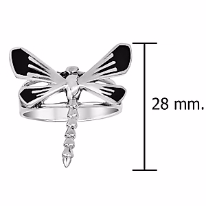 CUTE! Dragonfly Wings Inlay Reconstructed Black Onyx .925 Sterling Silver Ring (8)