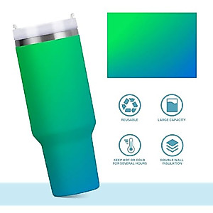 ODAWA Green Blue Gradients Insulated Tumblers 40 Oz Travel Mugs with Handle and Straw Lid