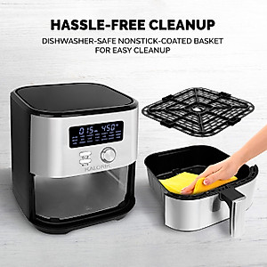 Kalorik MAXX® Digital Air Fryer FT 47823 BKSS | 6-Quart Oilless Air Fryer with 7 Cooking Functions | LED Display | 21 Smart Presets | 5 Dishwasher-Safe Accessories & Bonus Recipe Book | Nonstick Air Frying Basket  | 1750W | Stainless Steel & Black