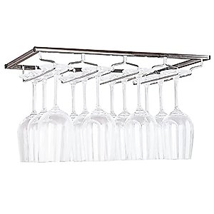 Hanging Wine Glass Holder Rack with 4 Rows, Stainless Steel Wine Glass Rack Under Cabinet, Glasses Storage Hanger Organizer for Home Kitchen Décor
