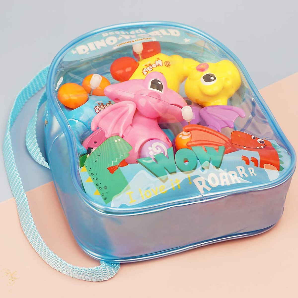 Dinosaur Toys , 6 Pack Wind Up Pull Back Dinosaur Toys for 3,4,5,6 Years Old Girls Toddlers Boys, Dinosaur Birthday Party Supplies Favors with Dinosaur Backpack