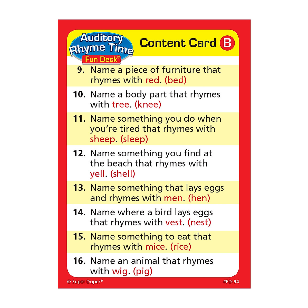 Super Duper Publications | Auditory Rhyme Time Fun Deck Flash Cards | Educational Learning Resource for Children