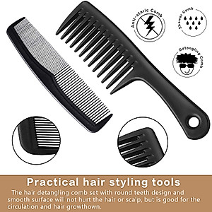 Patelai 3 Pieces Wide-Tooth Comb Detangling Shower Comb Set, Carbon Fiber Pick Barber Brush Tool for Beard, Long, Thick, Curly Afro Hair