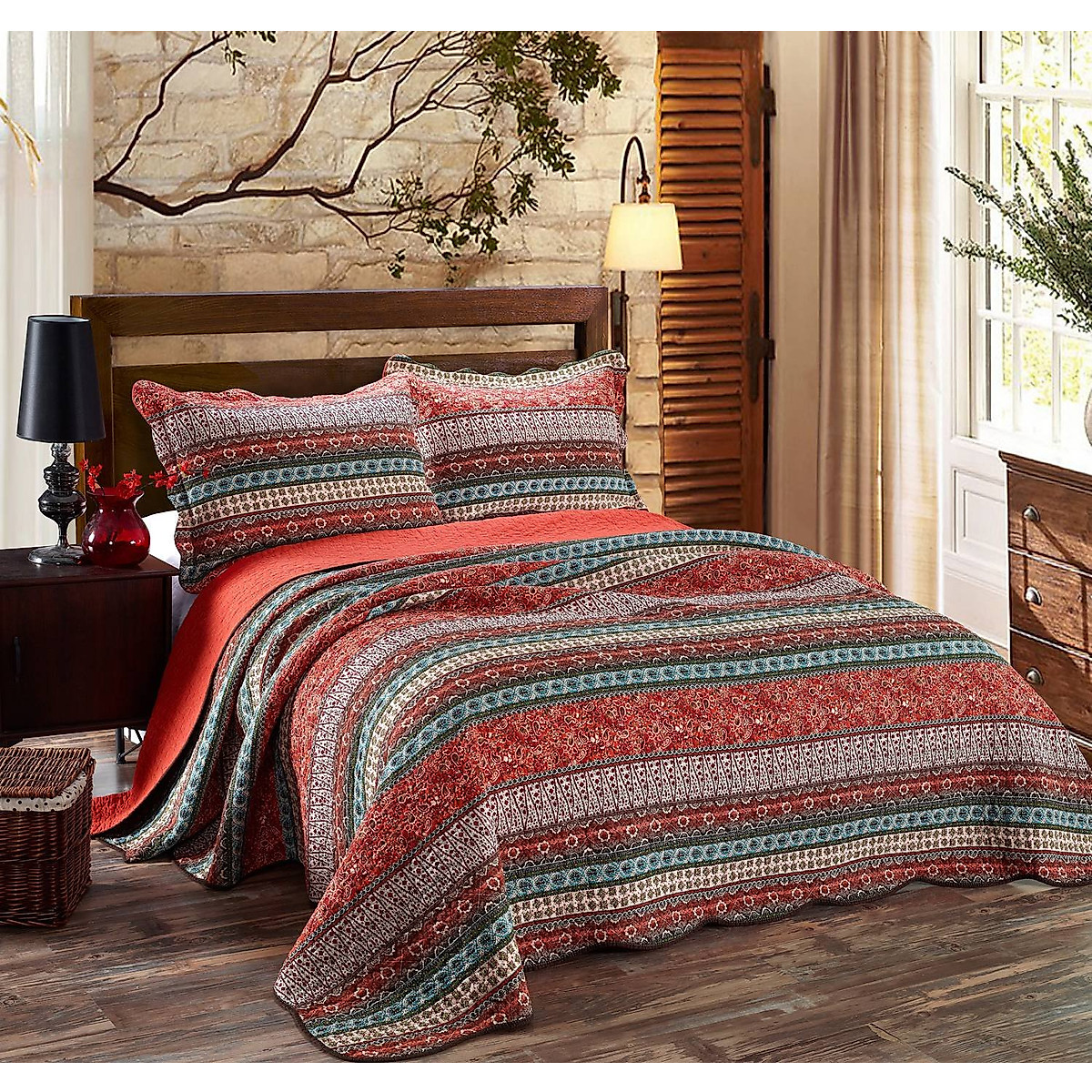 Best Striped Classical Cotton 3-Piece Patchwork Bedspread Quilt Sets Queen