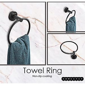 Homestep 5 pcs Bathroom Hardware Set, Stainless Steel Round Wall Mounted Include 20" Bath Towel Bar ,Toilet Paper Holder , Hand Towel Ring , 2 Towel Robe Hooks ,Bathroom Accessories Kit (Matte Black)