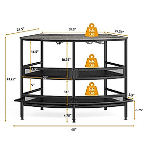 Tribesigns Home Bar Table Unit, 3 Tier Bar Counter with Storage Shelves and Stemware Holder, Liquor Small Mini Bar with Footrest for Home Pub, Black Rustic Gray