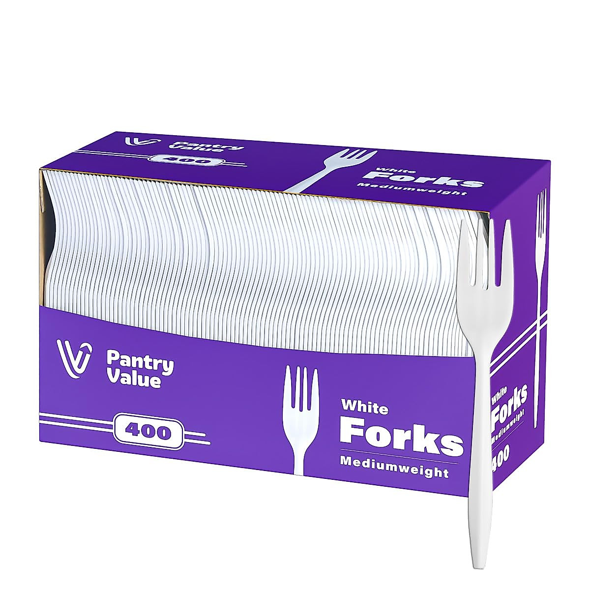 Pantry Value [400 Count] Lightweight White Plastic Forks - Disposable Cutlery for Parties, Events, and Dinner (Formerly Comfy Package)