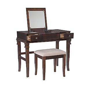 Linon Angela Walnut Vanity Set,30" x 36" x 18"
