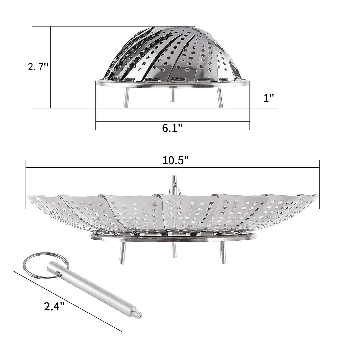 Steamer Basket Stainless Steel Instant Pot Accessories for Food and Vegetable, Zocy Premium Expandable Steam Basket to Fit Various Size Pots Medium (6.1" to 10.5"))