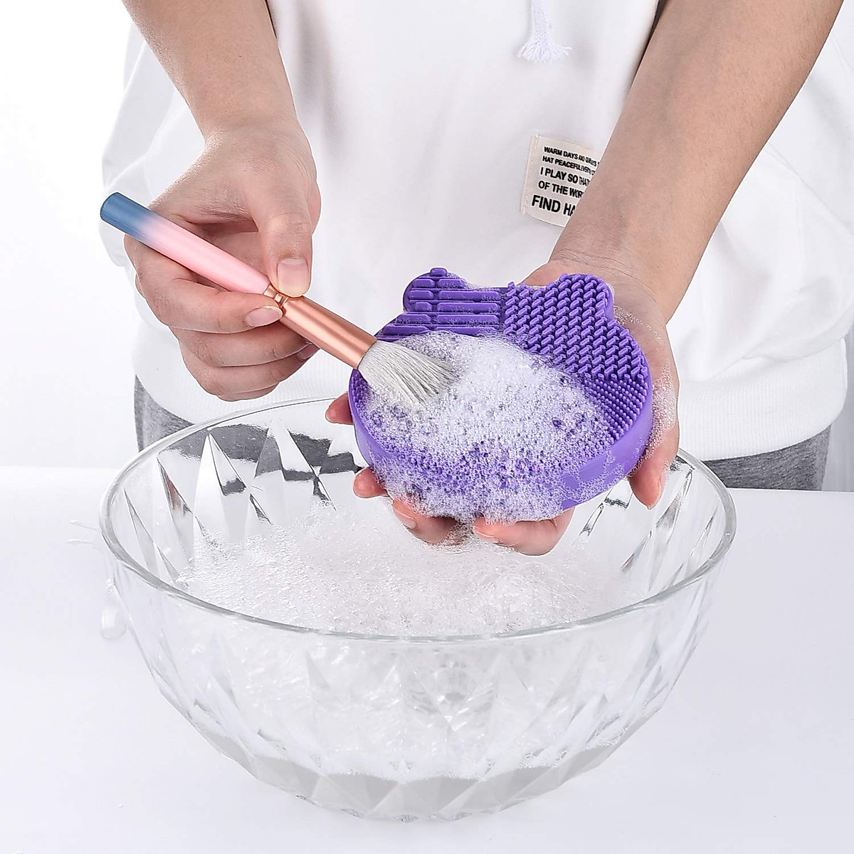 Silicon Makeup Brush Cleaner Mat with Brush Drying manual Make up brush cleaner cleanser machine Cosmetic Brush Cleaning Pad+Makeup Brush Dry Cleaned Quick Color Removal Sponge Scrubber Tool(Green)