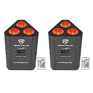 (2) Rockville RockWedge LED RGBWA+UV Rechargeable Wireless DMX DJ Par Up-Lights