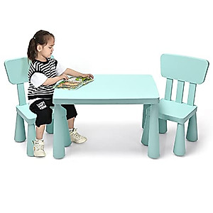 COSTWAY 3-Piece Kids Table and Chairs Set, Lightweight Plastic Children Activity Center for Reading, Writing, Painting, Snack Time, Kids Furniture Art Study Desk & Chairs Set for Ages 1-7 (Green)