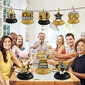50th Birthday Decorations Honeycomb Centerpieces for Men Women, 8Pcs Black Gold Happy 50 Birthday Honeycomb Table Party Supplies, Fifty Birthday Cheers to 50 Years 50th Birthday Decor, Vicycaty