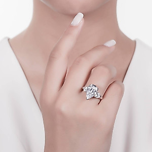 BERRICLE Sterling Silver 3-Stone Wedding Engagement Rings Pear Cut Cubic Zirconia CZ Statement Cocktail Anniversary Ring for Women, Rhodium Plated Size 10