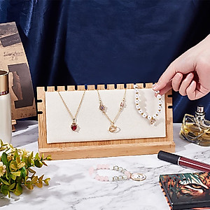 NBEADS Bamboo Necklace Display Stands, Jewelry Tabletop Display Board Stand Tray Showcase Rack with Old Lace Microfiber L-Shaped for Necklaces Rings Earrings Bracelets Jewelry