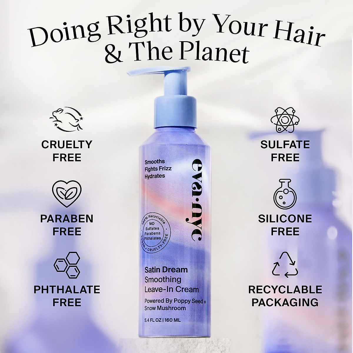 Eva NYC Satin Dream Smoothing Leave-In Cream for Thick Hair, Daily Softening Conditioner, GMO-Free Anti-Frizz, 5.4 fl oz