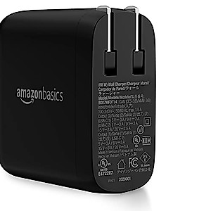 Amazon Basics 68W Two-Port GaN Wall Charger with 2 USB-C Ports (60W, 18W) with PD for Laptops, Tablets & Phones (iPhone 15/14/13/12/11/X, iPad, MacPro, Samsung & more), non-PPS, Black