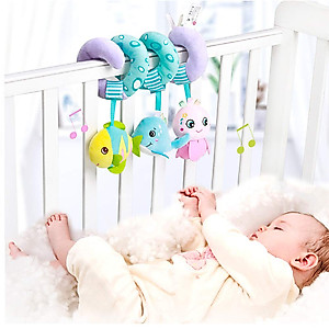 willway Hanging Toys for Stroller Car Seat Crib Mobile, Infant Baby Spiral Ocean Animal Activity Toys, Baby 0-6-12 Months Toy with BB Squeaker Whale Rattles Octopus