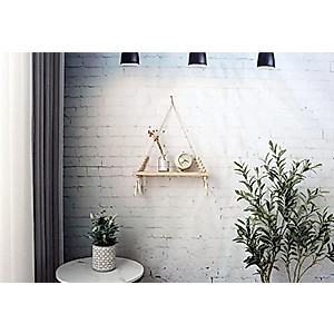 ND RongFeng Wooden Rope Suspended Floating Shelf Set of 2, Wall Rope Rack for Living Room, Bedroom, Bathroom and Kitchen, Shelves in Natural Wood Color