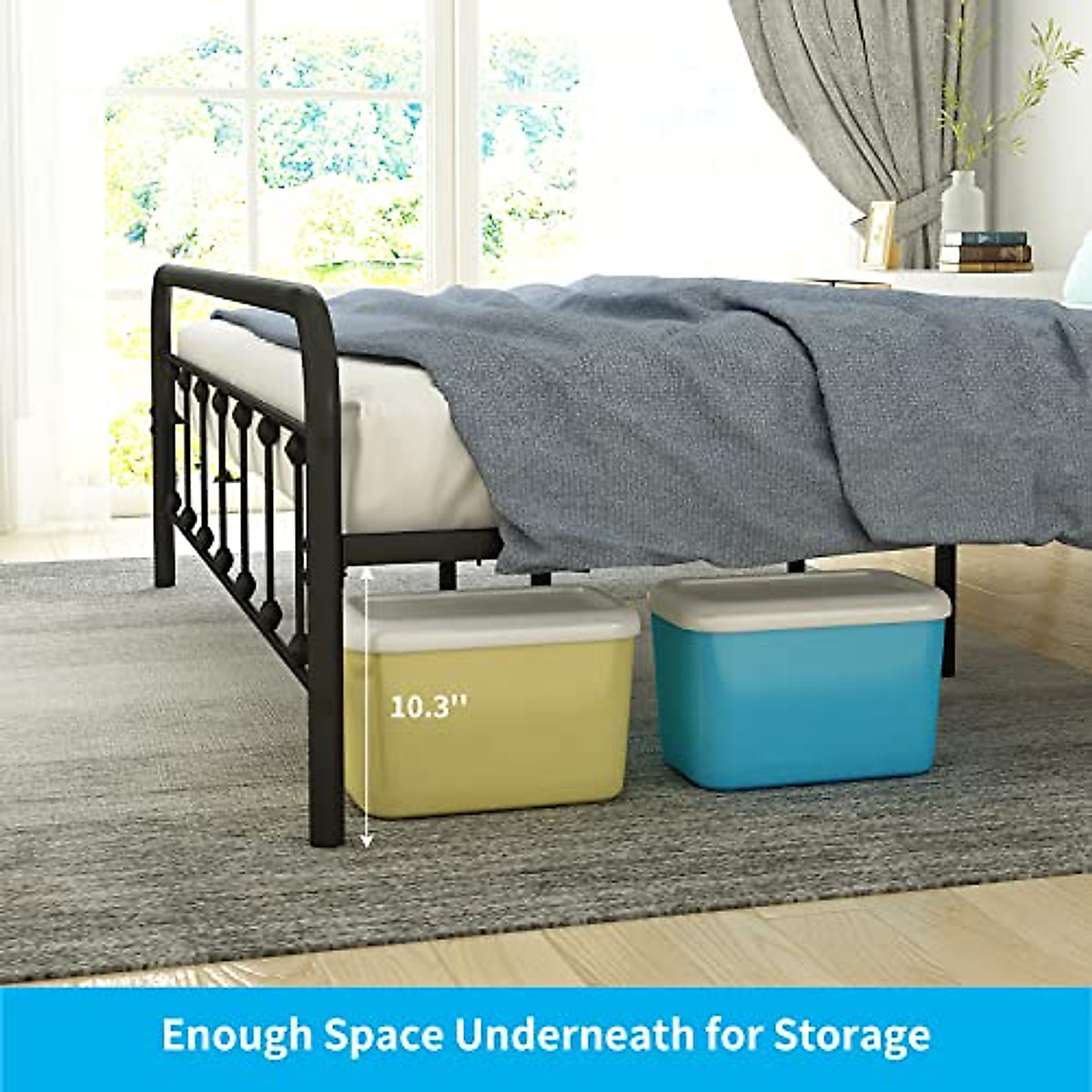 TABU Cal King Platform Bed Frame with Headboard & Footboard, Heavy Duty Metal Bed Frame with Strong Slat Support, Vintage Style Mattress Foundation, No Box Spring Needed (Cal King/Black)