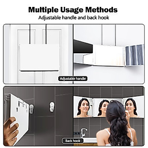 JANMPASK LED 3 Way Mirror for Self Hair Cutting Mirror Vanity Mirror Barber Supplies Accessories 360 Makeup Mirror with Light Trifold Mirror to See Back of Head (White with Light)