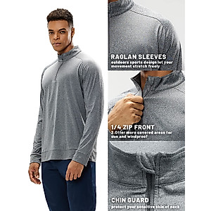 MIER Men's Quarter Zip Long Sleeve Pullover Shirts Golf Hiking Running Performance UV Top, Lightweight Brushed Back Fleece (Heather Grey, Small)