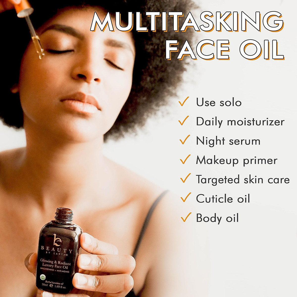 USDA Organic Face Oil – USA Made with Natural Ingredients, Brightens & Smooths Fine Lines & Wrinkles, Non-comedogenic Lightweight Facial Oil for Dry & Sensitive Skin with Moringa, Jojoba & Argan Oils