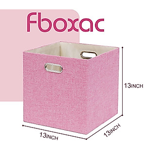 Fboxac Pink Cube Storage Organizer Bins 13x13x13 Inch, 4 Pack Collapsible Organization Baskets with Handles, Thick Fabric Foldable Storage Box, Storage Baskets for Kallax Shelf Bookcase Closet Cabinet