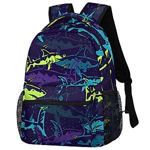 Sharks Blue Travel Laptop Backpack for men women Water Resistant College School Bookbag Lightweight Casual Daypacks Travel Essentials